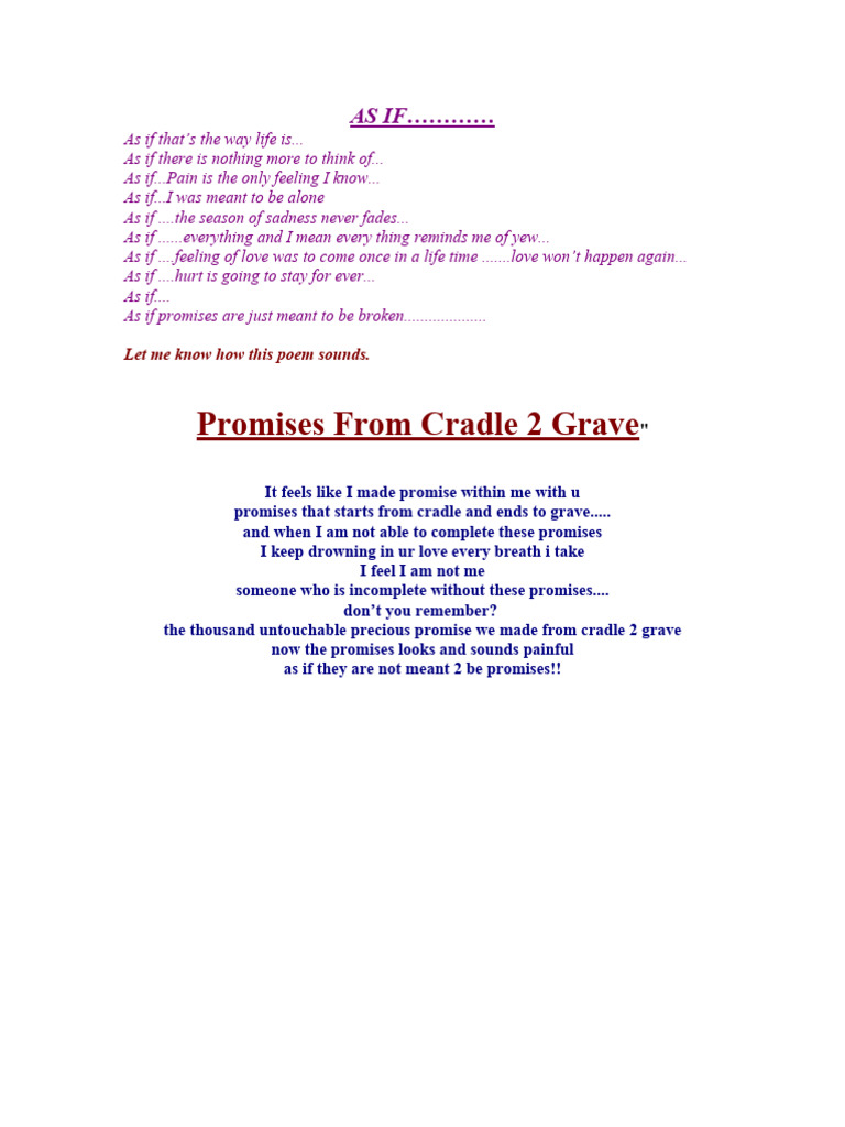 Emotional Reflections on Broken Promises | PDF | Poetry