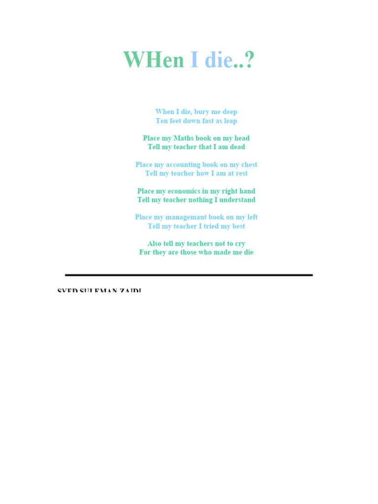 Poem on Death and Education | PDF | Poetry