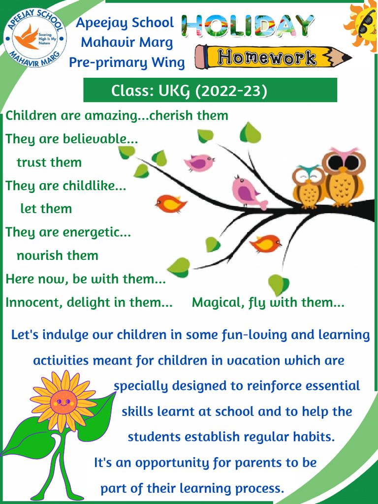 UKG Summer Holiday Homework Activities | PDF | Foreign Language Studies