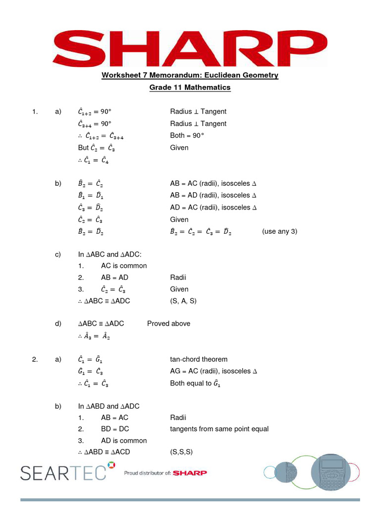 Worksheet 7 Memorandum Euclidean Geometry Grade 11 Mathematics | PDF ...