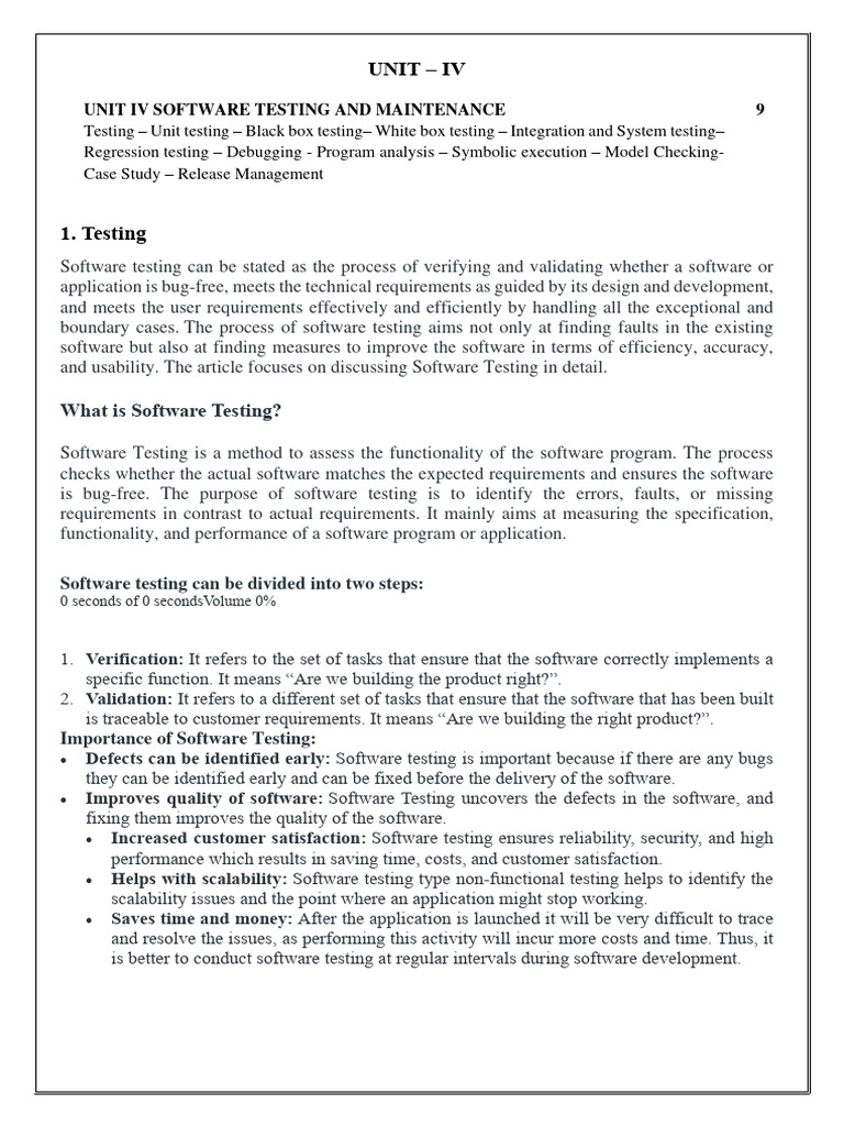 SE Unit IV | PDF | Software Testing | Unit Testing
