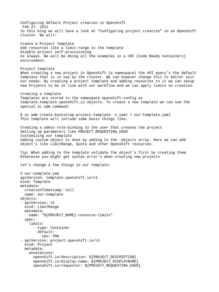 Configuring OpenShift Project Templates | PDF | Computer Science | Software