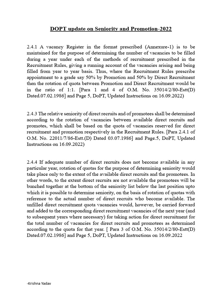 DoPT Info On Promotion Seniority Updated On 16-09-2022 | PDF | Justice ...