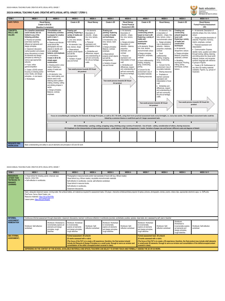 1.280 ATP 2023-24 GR 7 CA Vis Art Final | PDF | Drawing | Lesson Plan