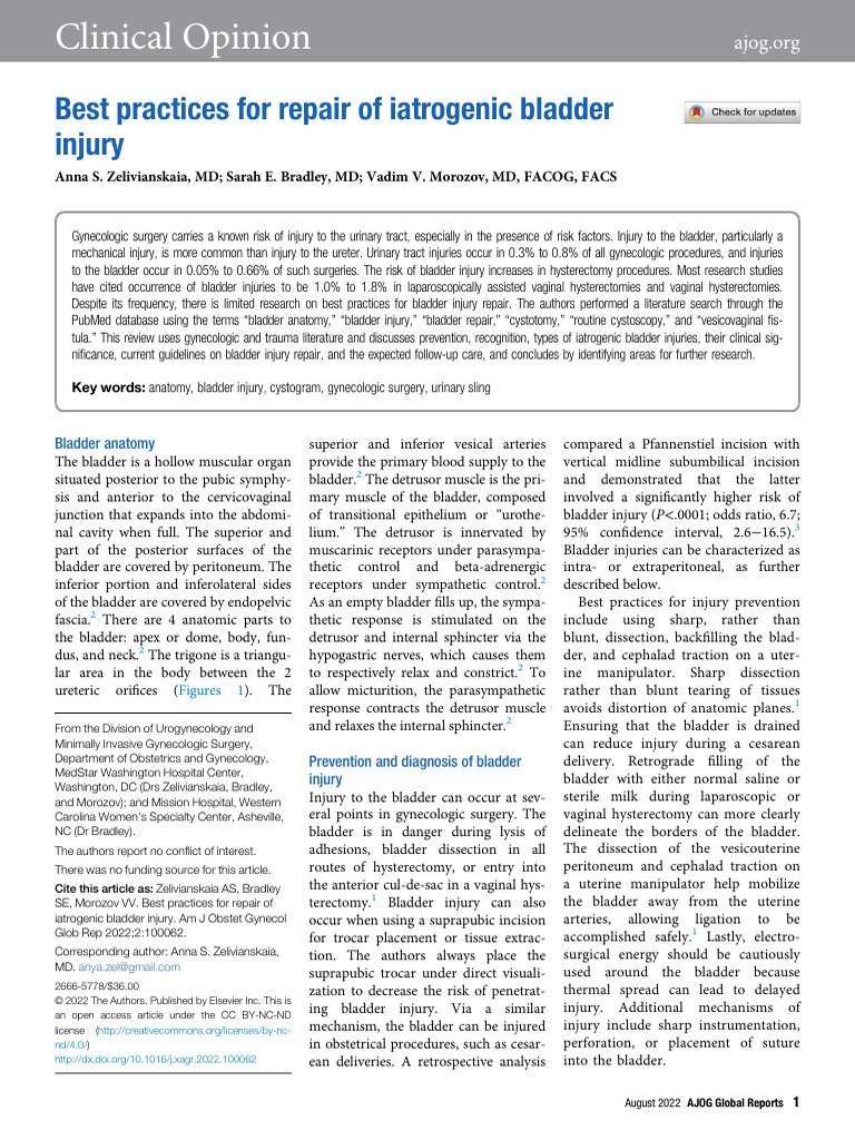 Best Practices For Repair of Iatrogenic Bladder INJURY | PDF | Urinary ...
