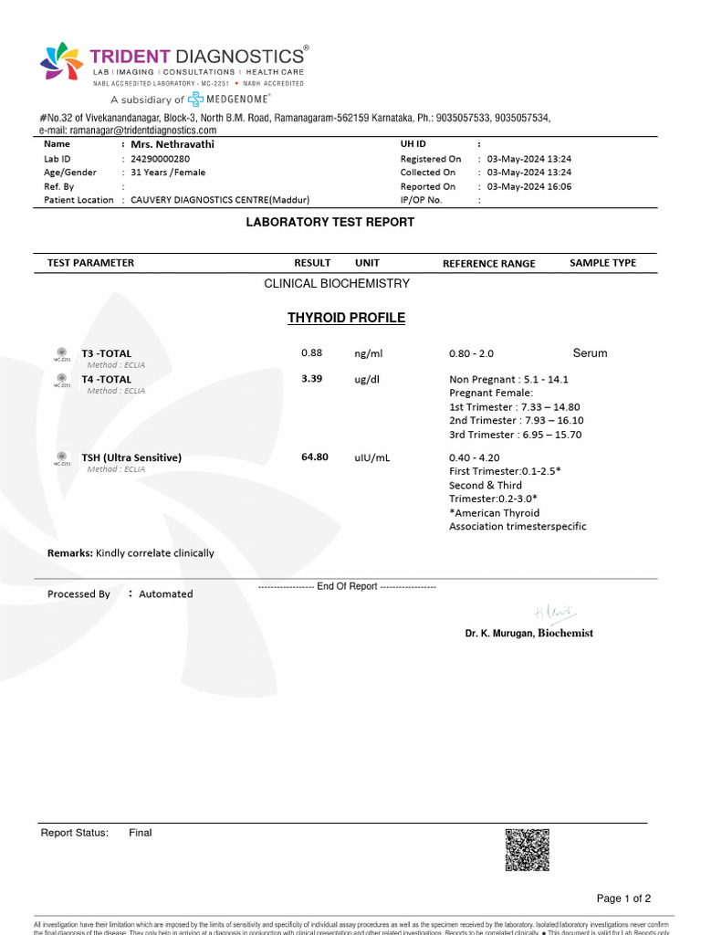 Thyroid Profile Test Report | PDF | Health Care | Clinical Medicine
