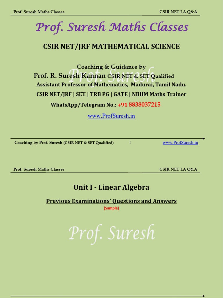 Linear algebra NET QA Sample Prof. Suresh A5 | PDF | Mathematical Analysis | Algebra