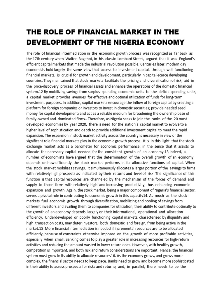 The Role of Financial Market in The Development of The Nigeria Economy ...
