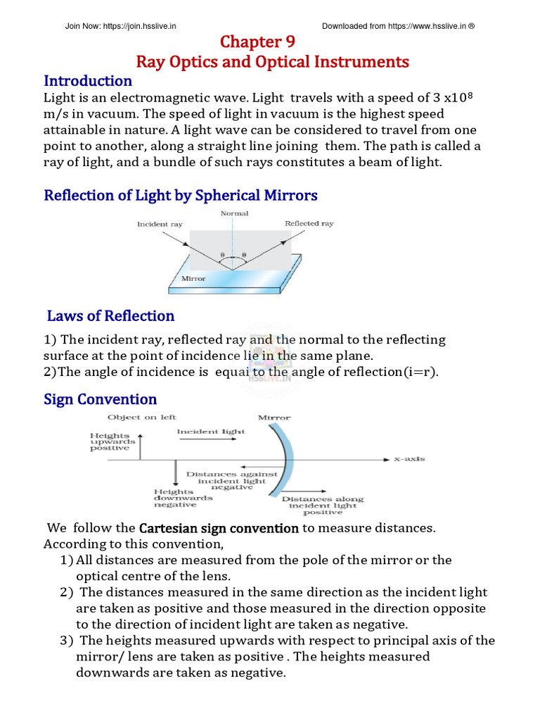 Hsslive_Plus two Chapter 9 -2024 | PDF | Optics | Refraction