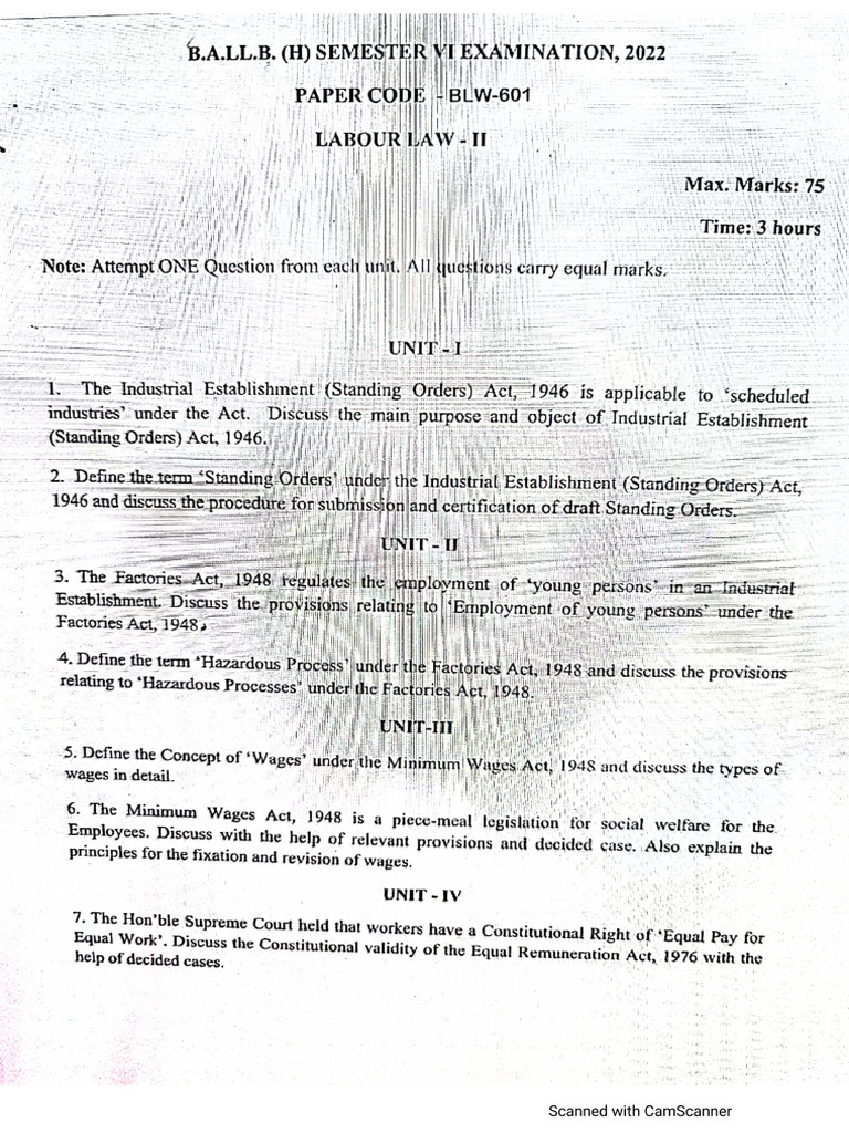 Labour Law-II Ques Paper | PDF