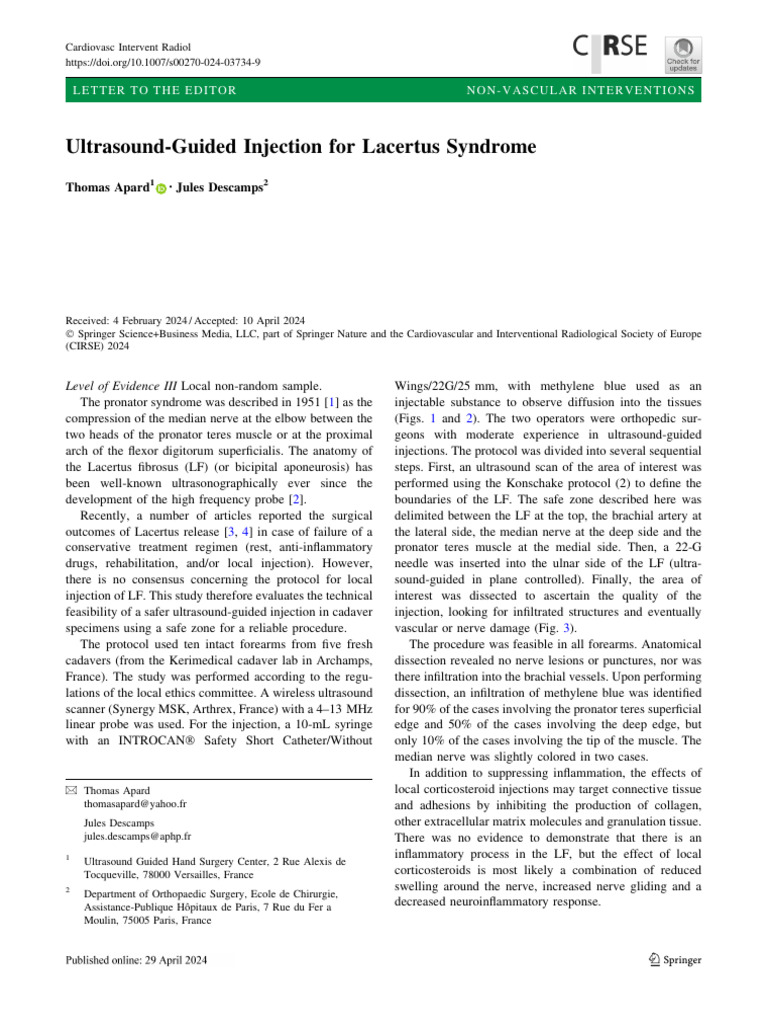 Ultrasound-Guided Injection for Lacertus Syndrome | Download Free PDF ...