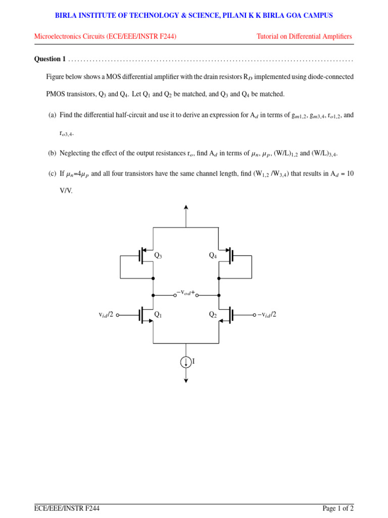 Tutorial 2 | PDF | Amplifier | Mosfet