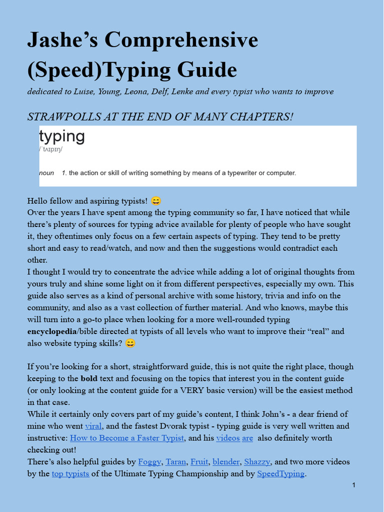 Jashe's Comprehensive (Speed) Typing Guide | PDF | Input/Output ...