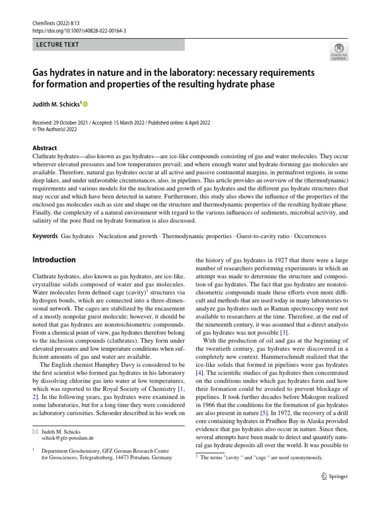 Gas Hydrates in Nature and in The Laboratory | PDF | Gases | Water