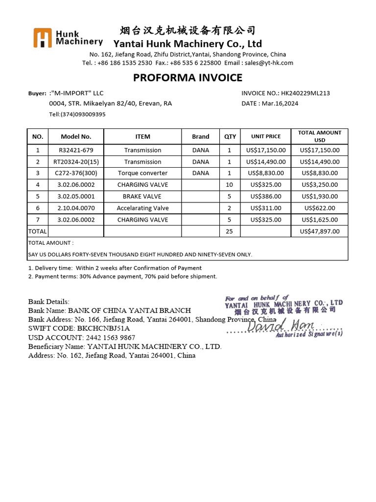 Proforma Invoice 16.03.2024 | PDF