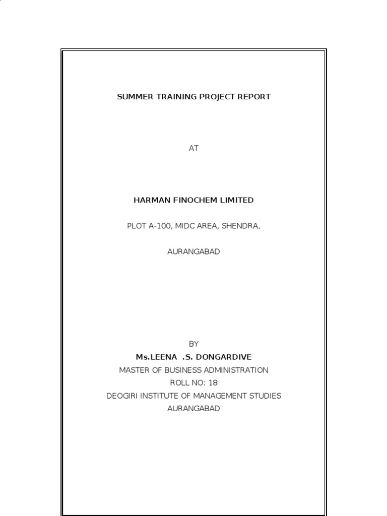 Harman Finochem Summer Project Report | PDF | Employment | Human ...