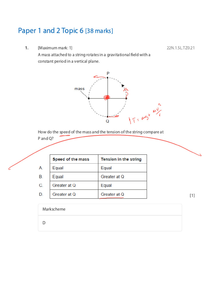 Paper 1 and 2 Topic 6 2023 MS | PDF | Acceleration | Force