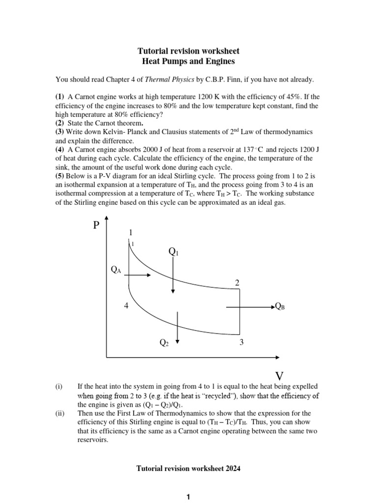 CHAPTER 4 2024 Tutorial Worksheet Revision HEAT PUMPS and ENGINES | PDF ...