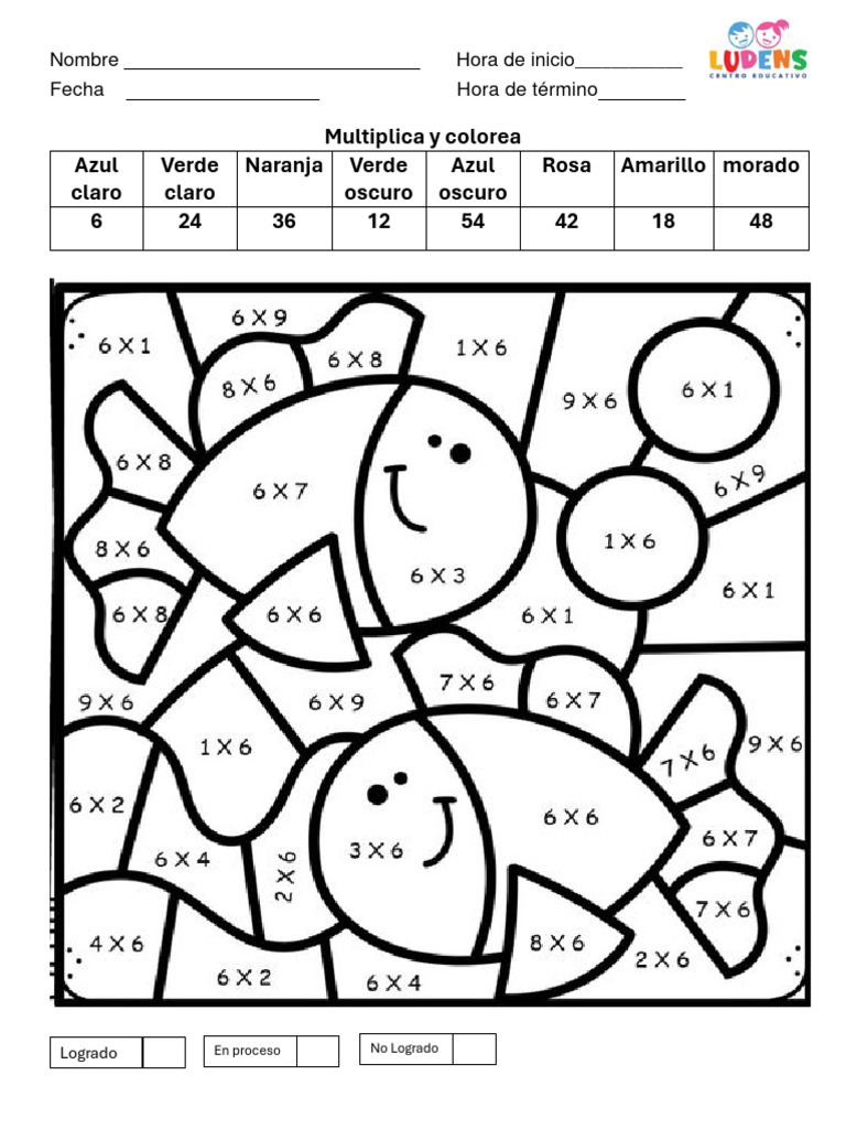 Multiplica y Colorea para Tercer Grado | PDF | Azul | Amarillo