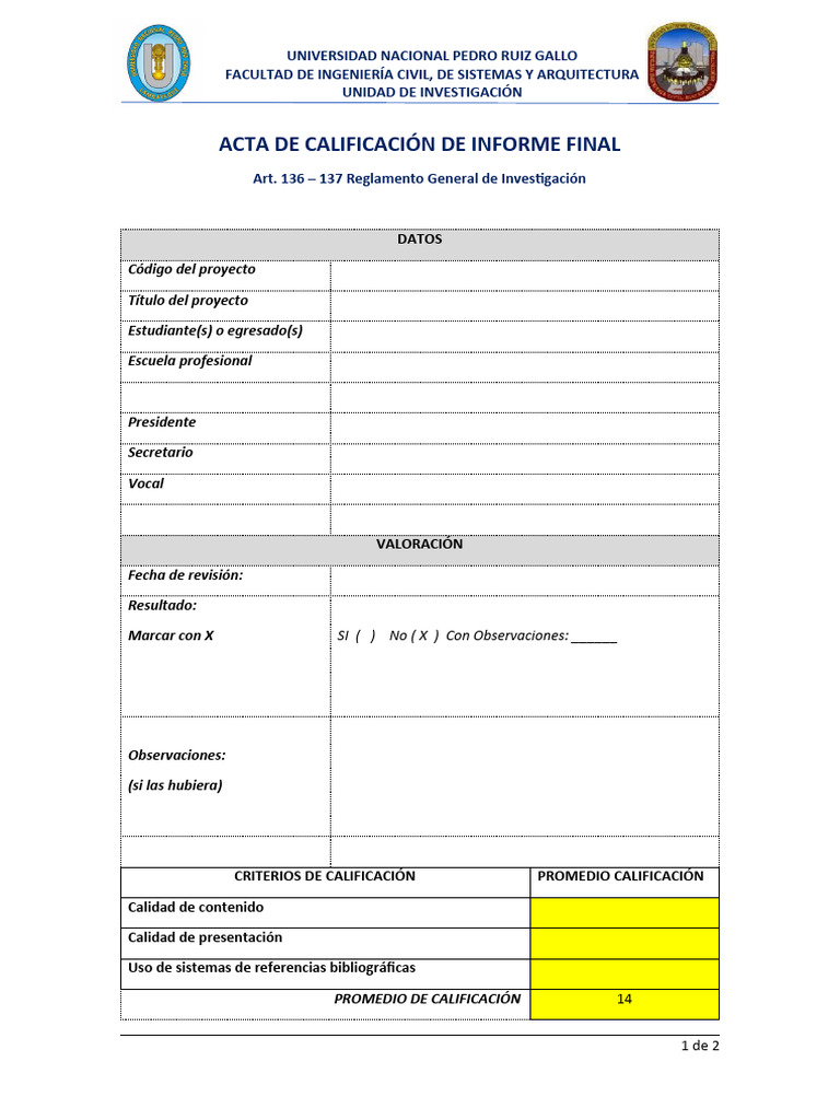 11b ACTA DE CALIFICACION INFORME FINAL | PDF