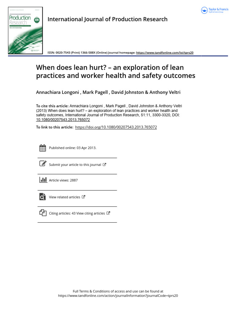 When Does Lean Hurt An Exploration of Lean Practices and Worker Health and Safety Outcomes | PDF ...