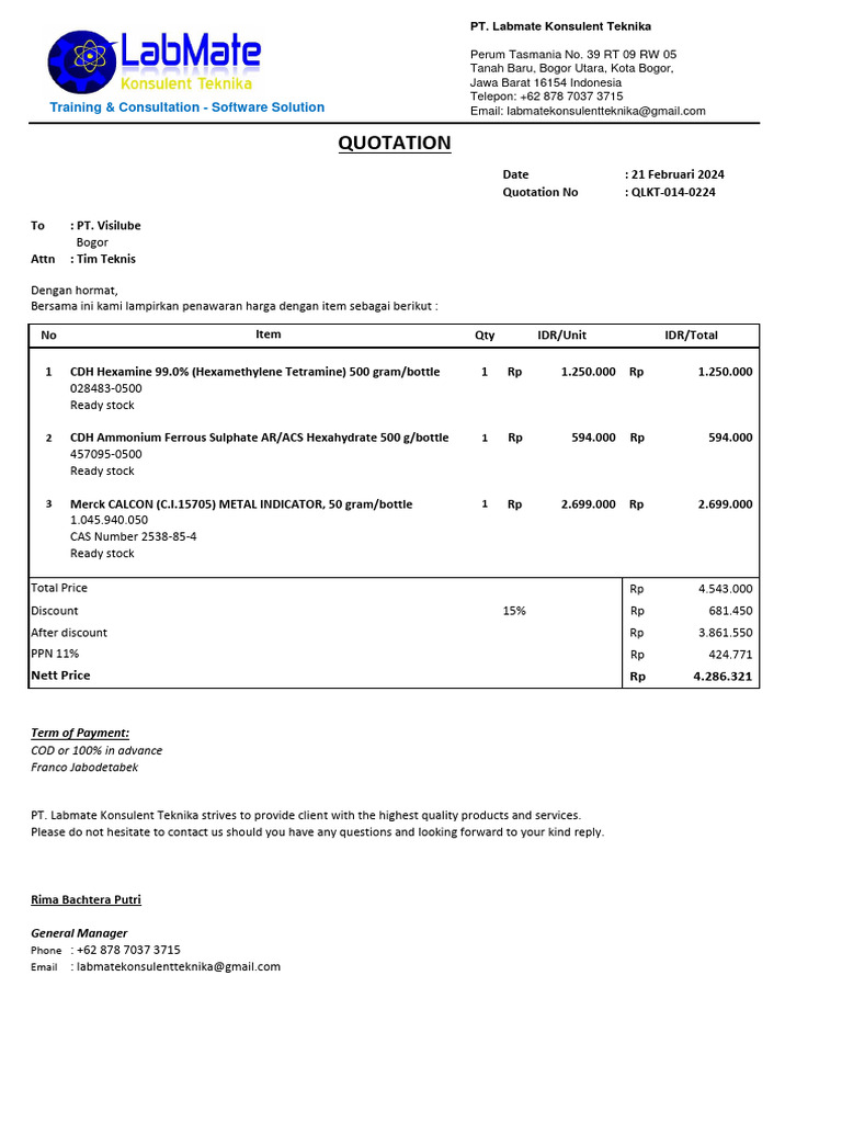 QLKT-014-0224 - Visilube - Lab Chemicals | PDF