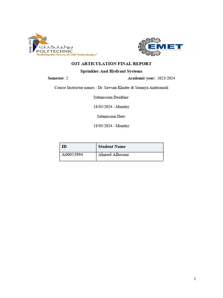 Sprinkler and Hydrant Systems Report | PDF | Fire Sprinkler System ...