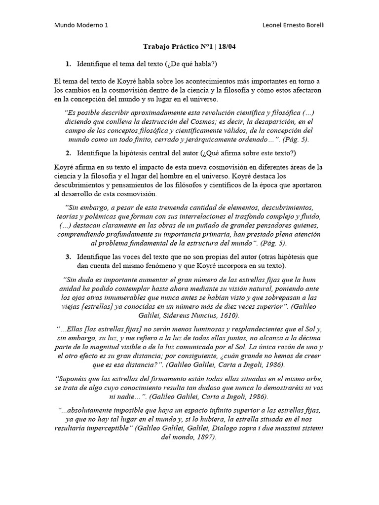 Trabajo Práctico N1 | PDF | Galileo Galilei | Science