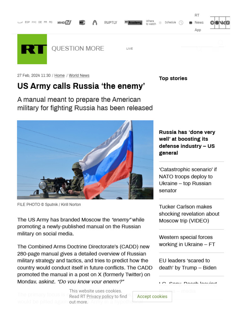 US Army Calls Russia The Enemy' - RT World News | PDF | Rt (Tv Network ...