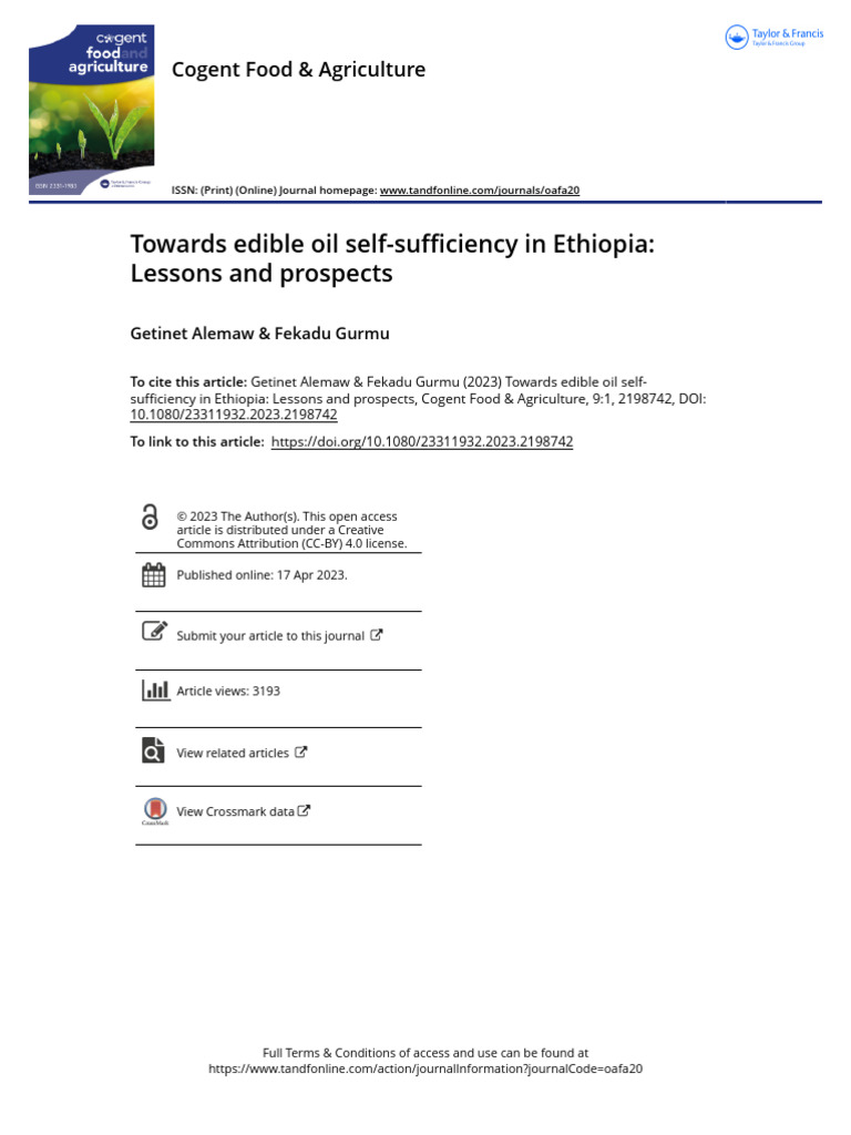 Edible Oil Self-Sufficiency in Ethiopia | PDF | Ethiopia | Vegetable Oil