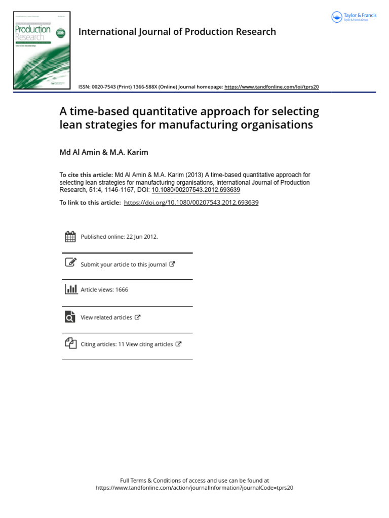 A Time Based Quantitative Approach For Selecting Lean Strategies For Manufacturing Organisations ...