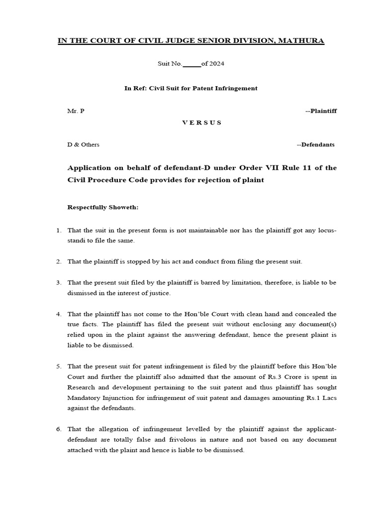 Application O-7 R-11 CPC | PDF | Lawsuit | Federal Rules Of Civil Procedure