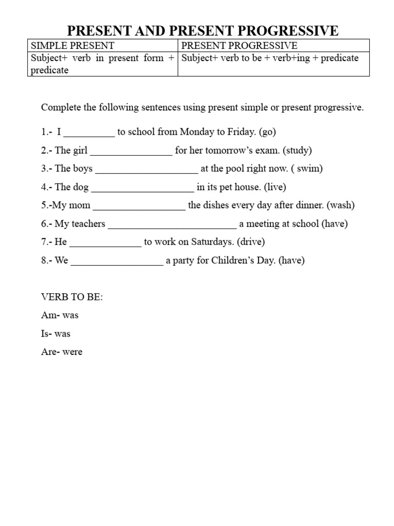 Present Simple vs. Present Progressive Exercises | PDF | Language Arts ...