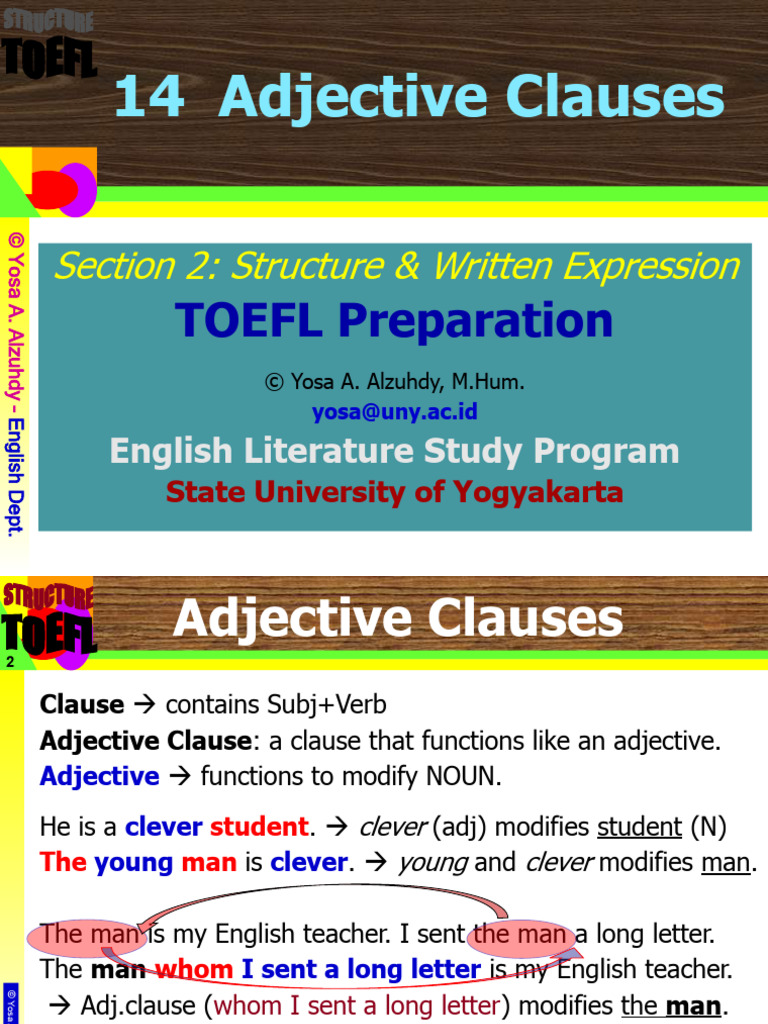 TOEFL Adjective Clauses Guide | PDF | Adjective | English Language