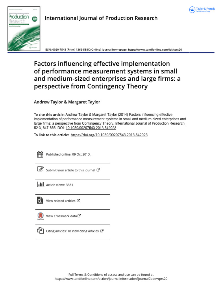 Factors Influencing Effective Implementation of Performance Measurement Systems in Small and ...