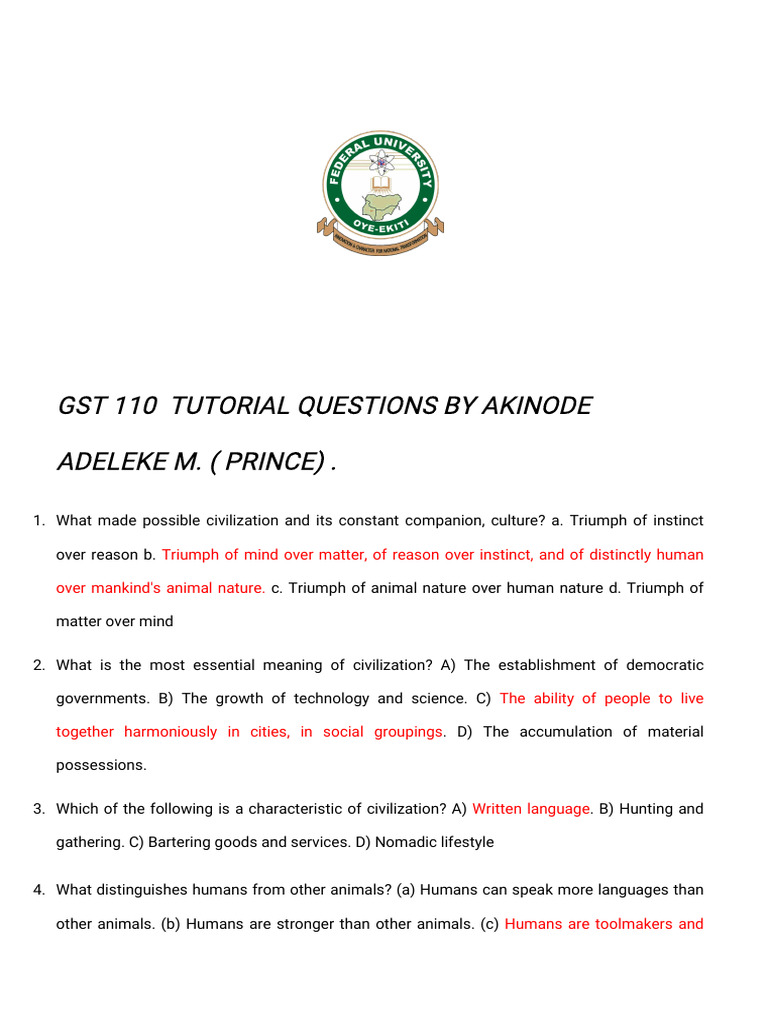 GST 110 Tutorial Questions Overview | PDF