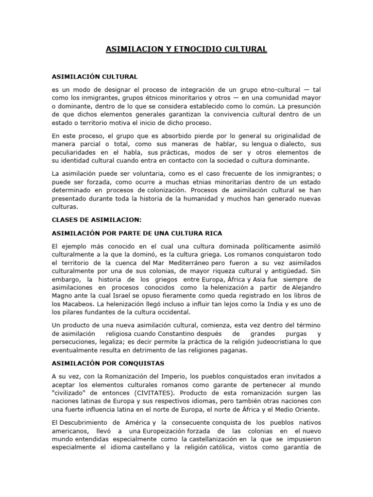 Asimilación Cultural Proceso Y Efectos Pdf Asimilacion Cultural
