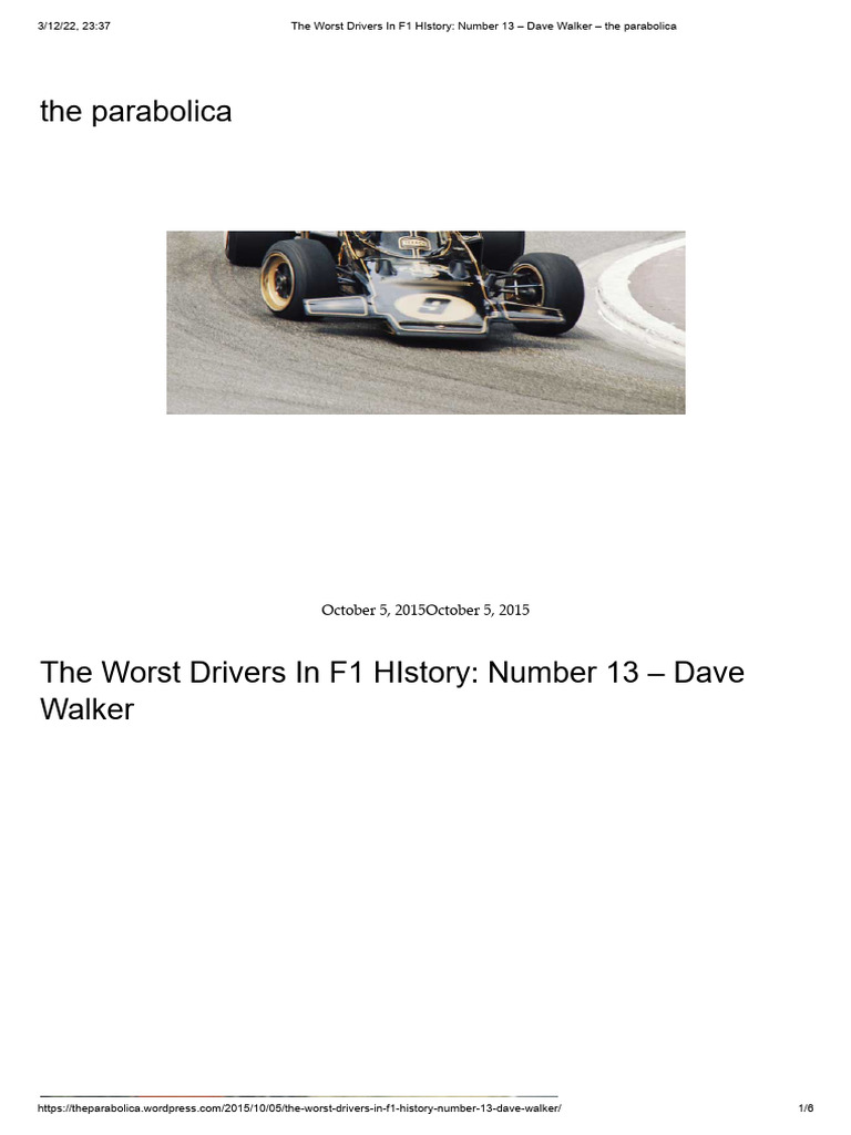 The Worst Drivers in F1 HIstory - Number 13 - Dave Walker - The ...