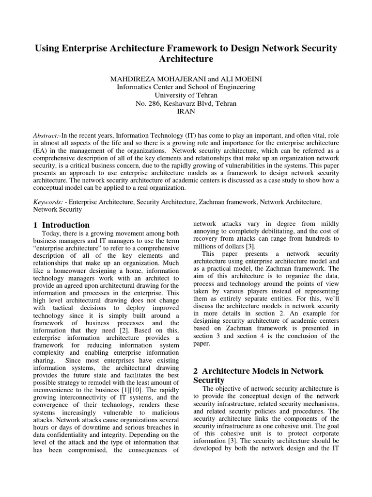 Using Enterprise Architecture Framework Pdf Security Computer