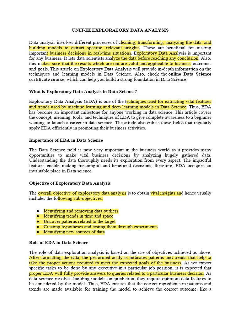unit3_eda.docx | PDF | Cluster Analysis | Statistics