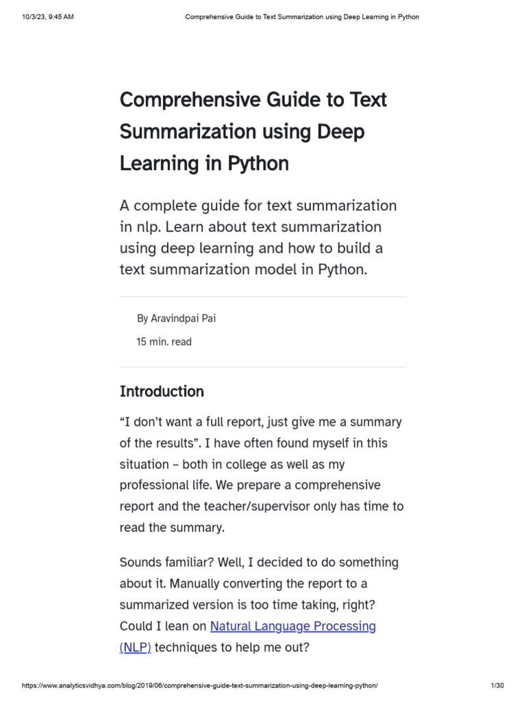 Guide Text Summarization Using Deep Learning In Python Pdf Deep Learning Applied Mathematics