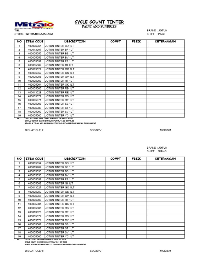 Cycle Count for Tinter Products | PDF | Yellow | Cascading Style Sheets