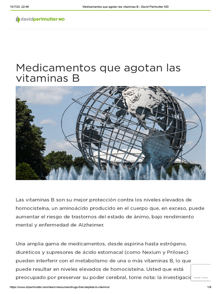 Medicamentos Que Agotan Las Vitaminas B - David Perlmutter MD | PDF ...