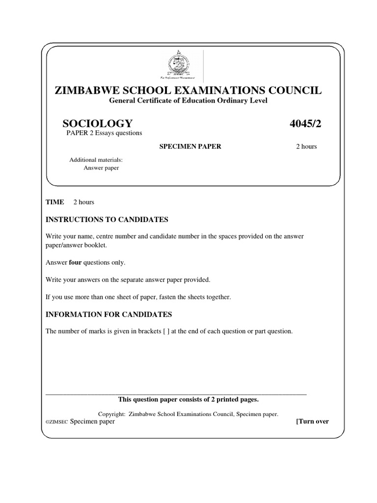 O Level Sociology 4045 p2 | PDF
