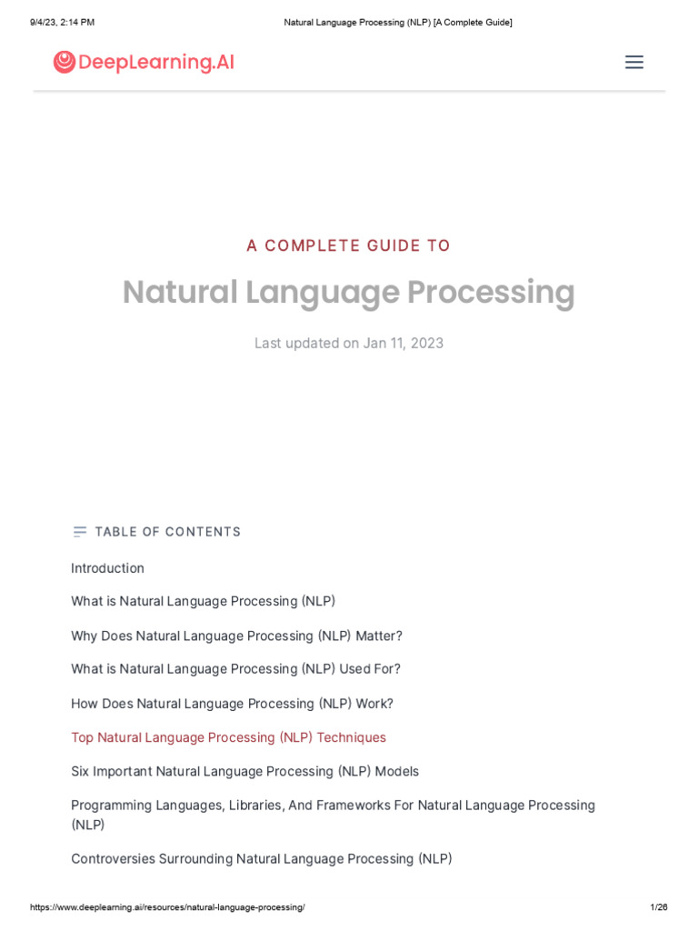 Natural Language Processing (NLP) [A Complete Guide] (1) | PDF | Deep Learning | Artificial ...