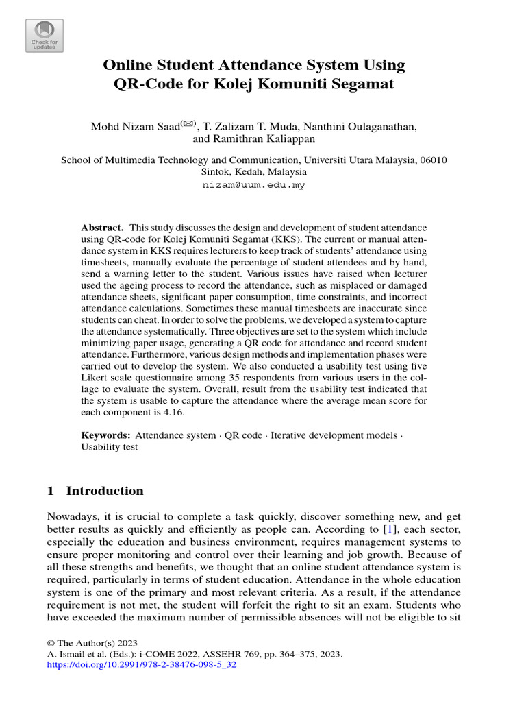 Online Student Attendance System Using QR-Code For Kolej Komuniti ...