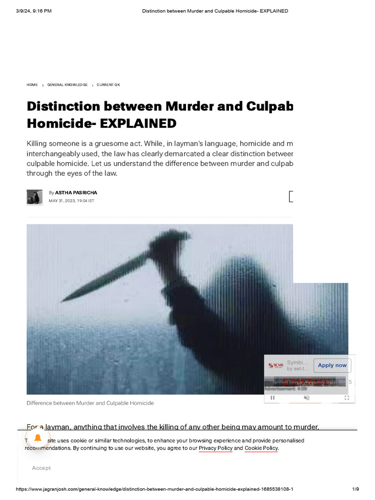 Distinction Between Murder And Culpable Homicide Explained 1 Pdf