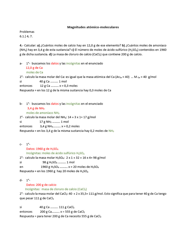 U6 - Magnitudes y Estequio Problemas Resueltos | PDF | Carbonato de ...