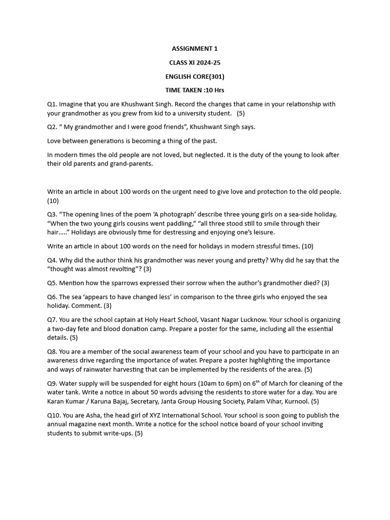 Assignment 1 Class Xi 2024-25 | PDF | Religion & Spirituality