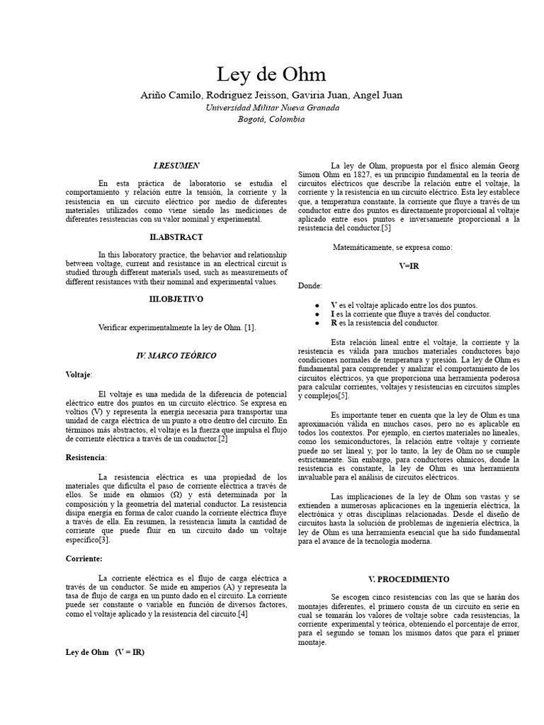 Práctica De Ley De Ohm En Circuitos Pdf Resistencia Eléctrica Y 1881